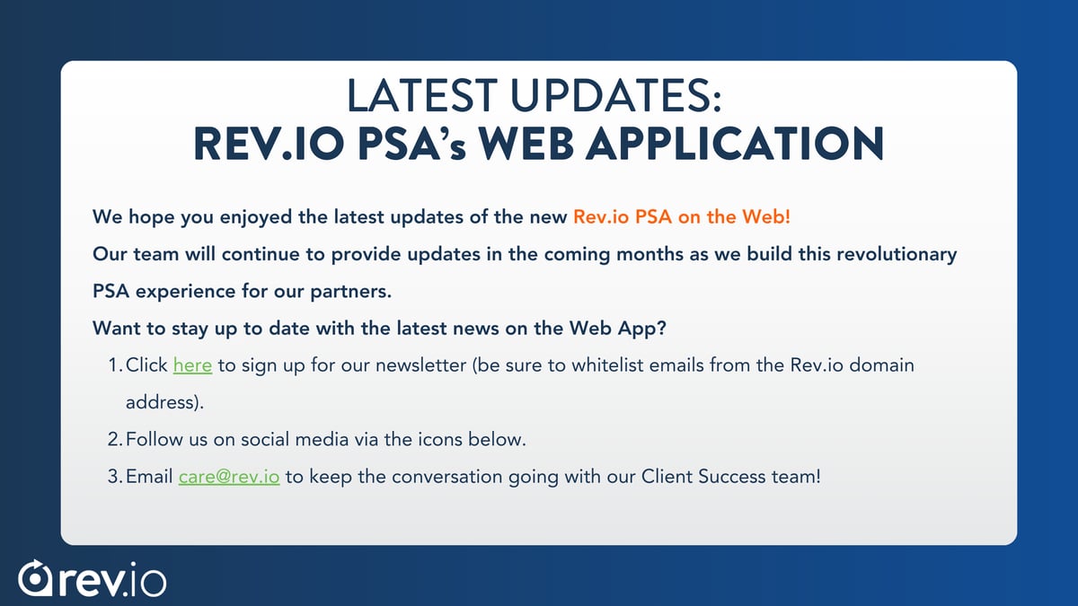PSA Development Updates - Stay Connected With Rev.io